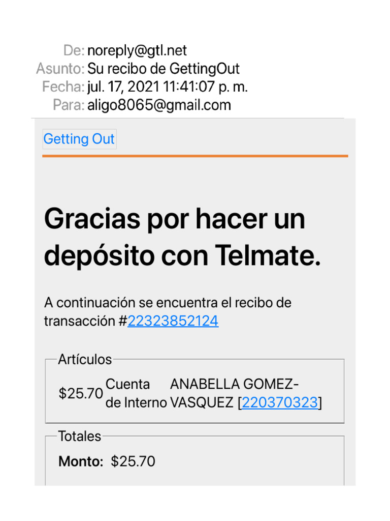 Su Recibo de GettingOut | PDF