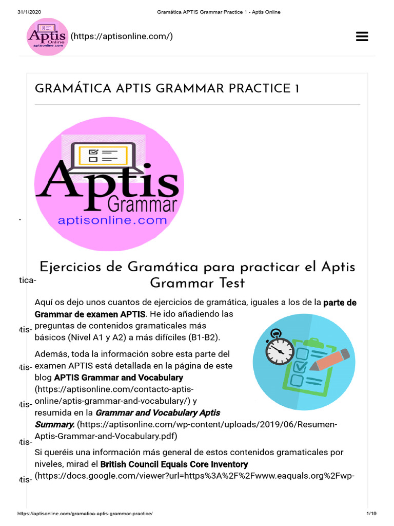 APTIS Grammar Practice 1 | PDF | Linguistics | Grammar
