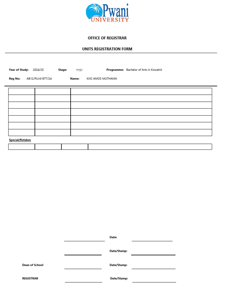 Print Unit Registration Form | PDF