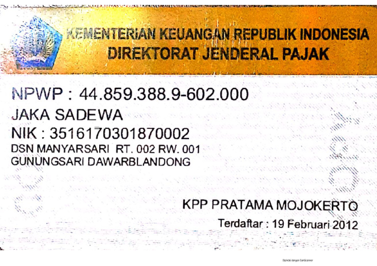 NPWP 198701032020121003 | PDF