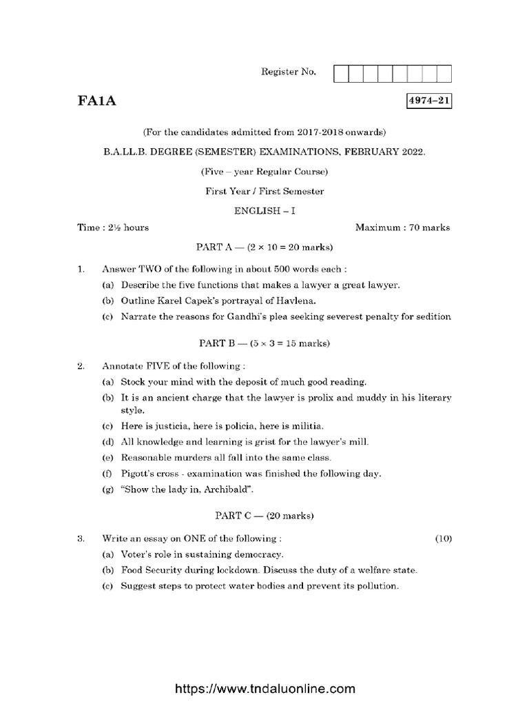 Ballb 1 Sem English 1 4974 21 Feb 2022 | PDF