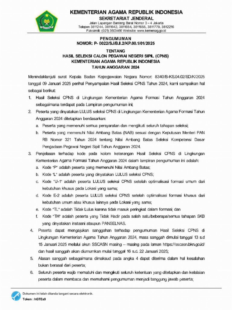 pengumuman-hasil-akhir-seleksi-cpns-kementerian-agama-tahun-anggaran-2024pdf (1) | PDF
