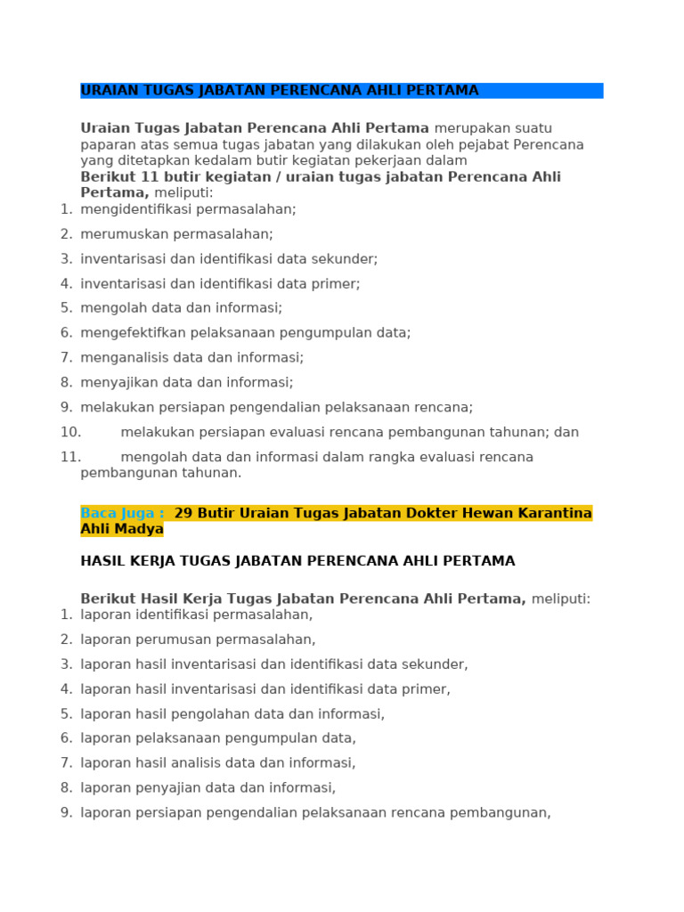 Uraian Tugas Jabatan Perencana Ahli Pertama | PDF