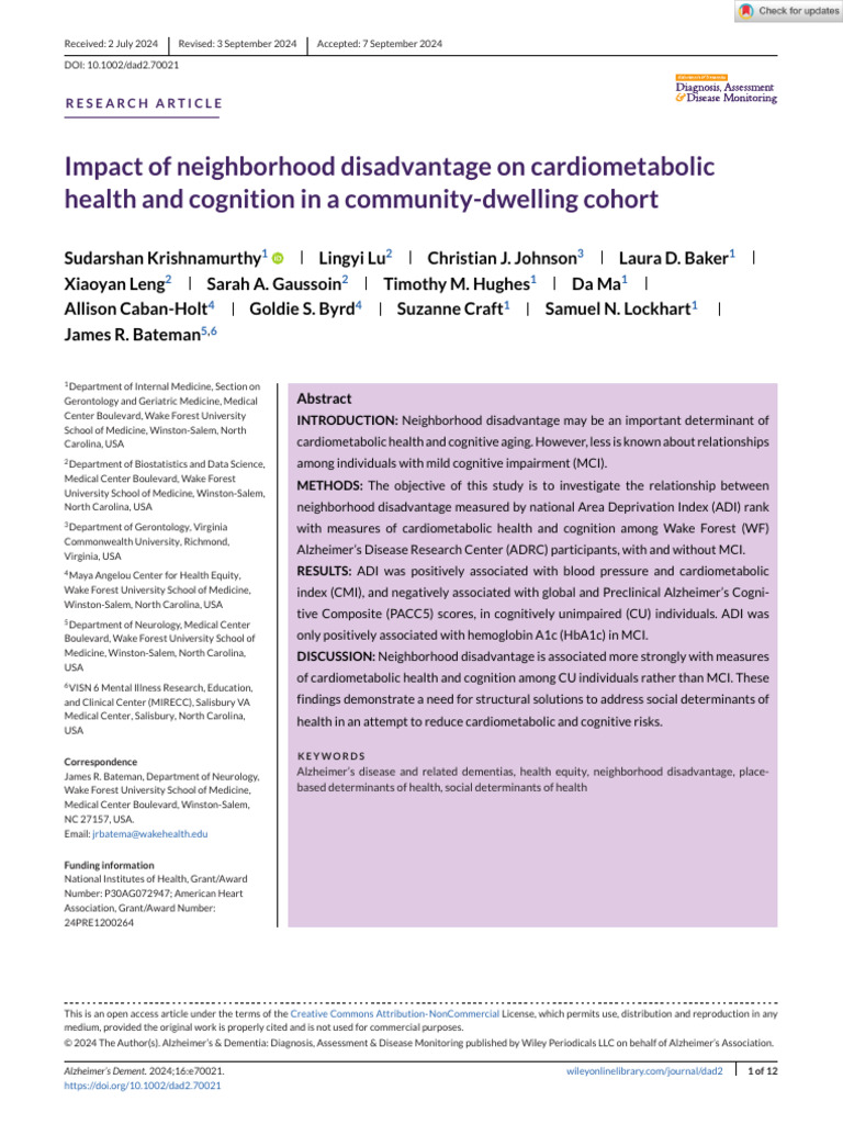 Neighborhood Impact on Health & Cognition | PDF | Dementia | High ...