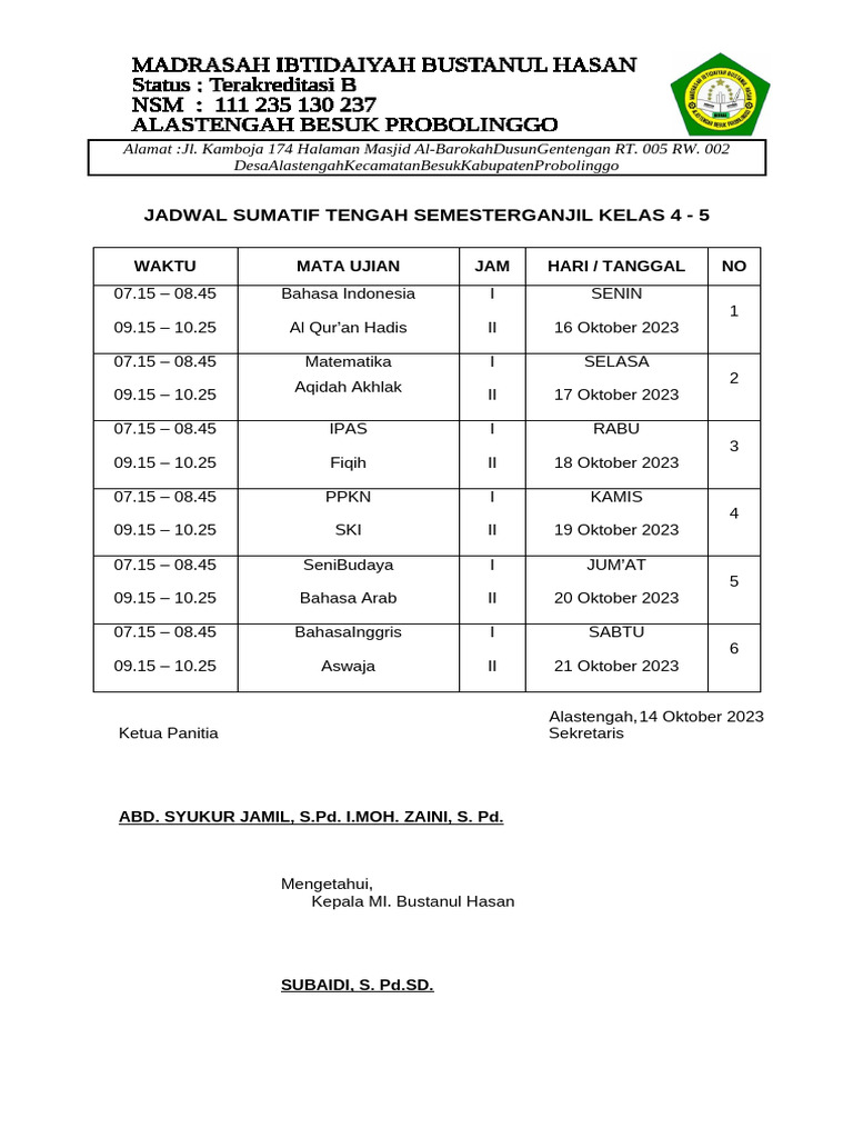 Jadwal STS Ganjil 2023-2024 | PDF