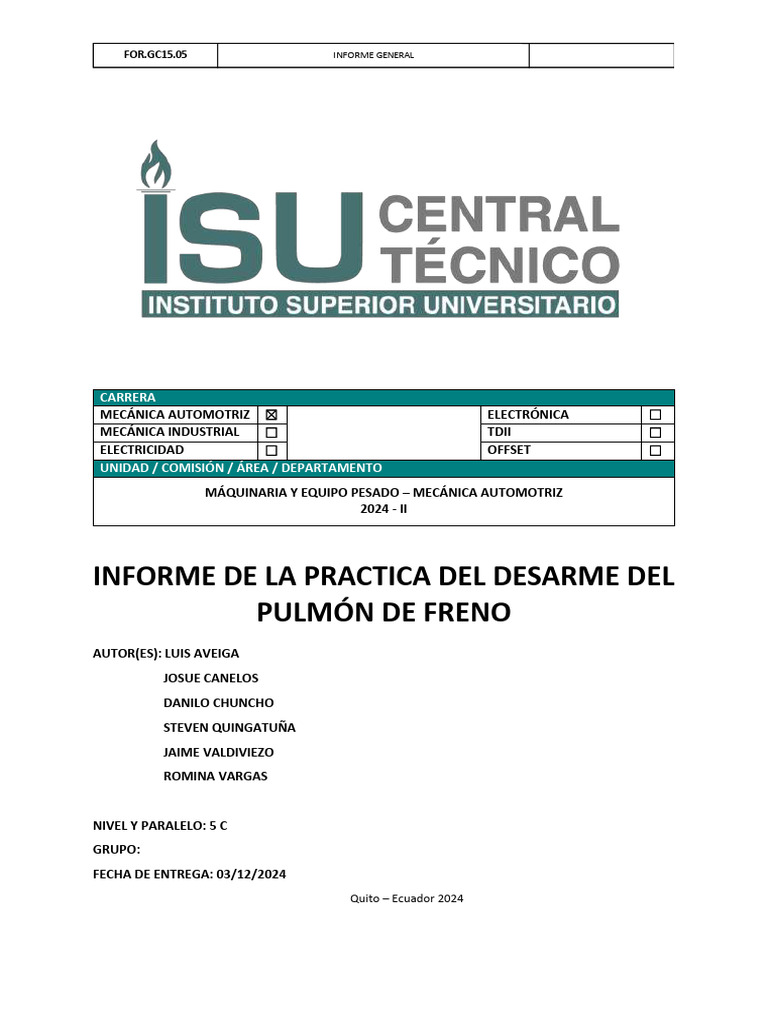 Informe sobre Desarme de Pulmón de Freno | PDF | Neumático | Pistón