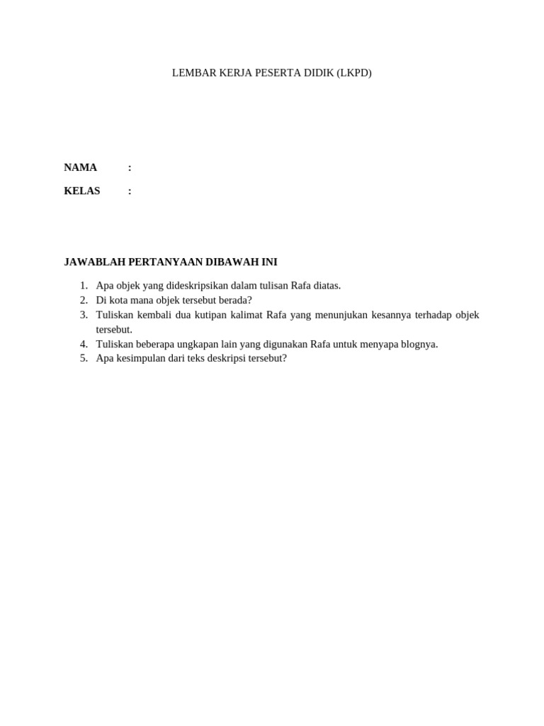 Lembar Kerja Peserta Didik Bindo Kls 7 Ocha | PDF