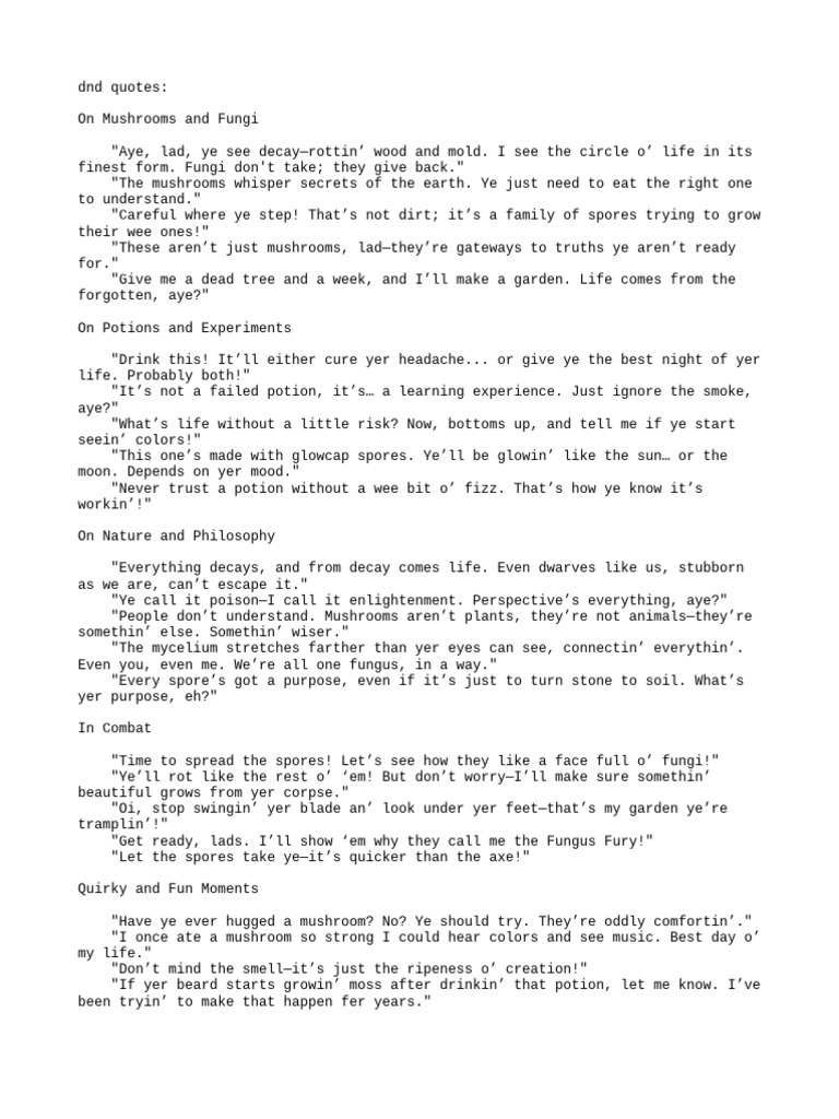 Dnd Quotes | PDF | Mushroom | Fungus