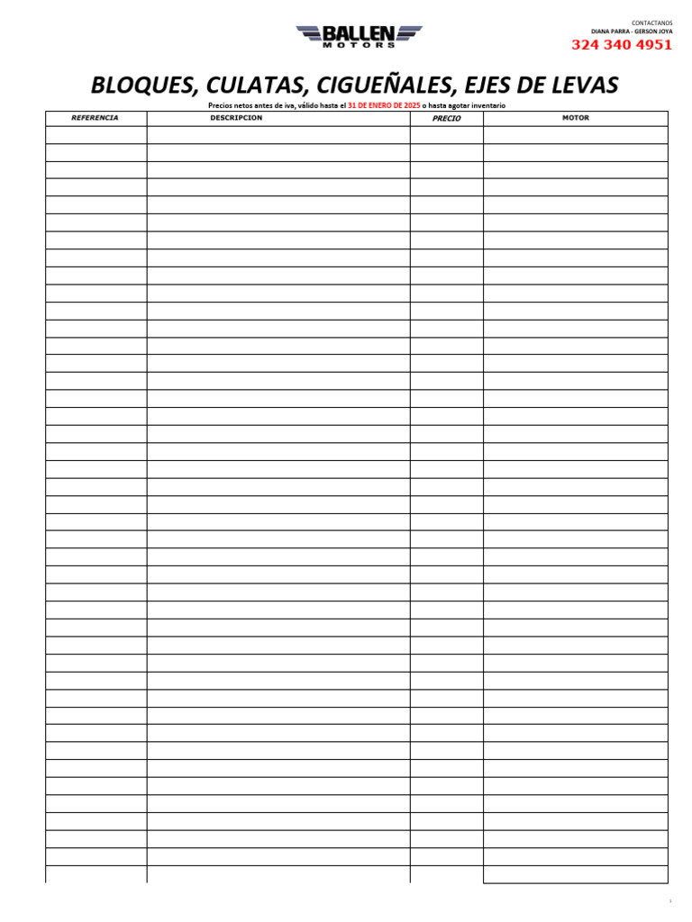 Ballen Lista 9 de Enero Bcce | PDF | Ingeniería | Tecnología del motor