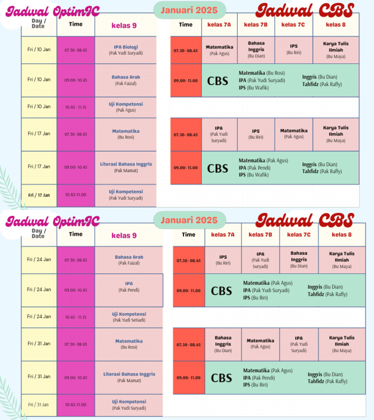Jadwal Optimic & CBS SMP- Januari 2025 | PDF