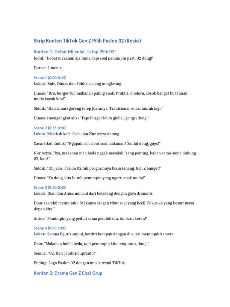 Skrip Konten TikTok GenZ Revisi | PDF