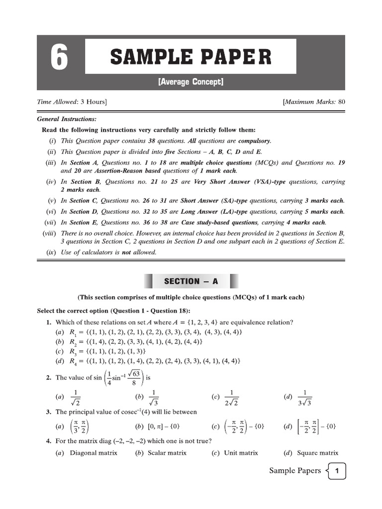 Cbse Cl12 Ead Mathematics Average Paper 6 | PDF