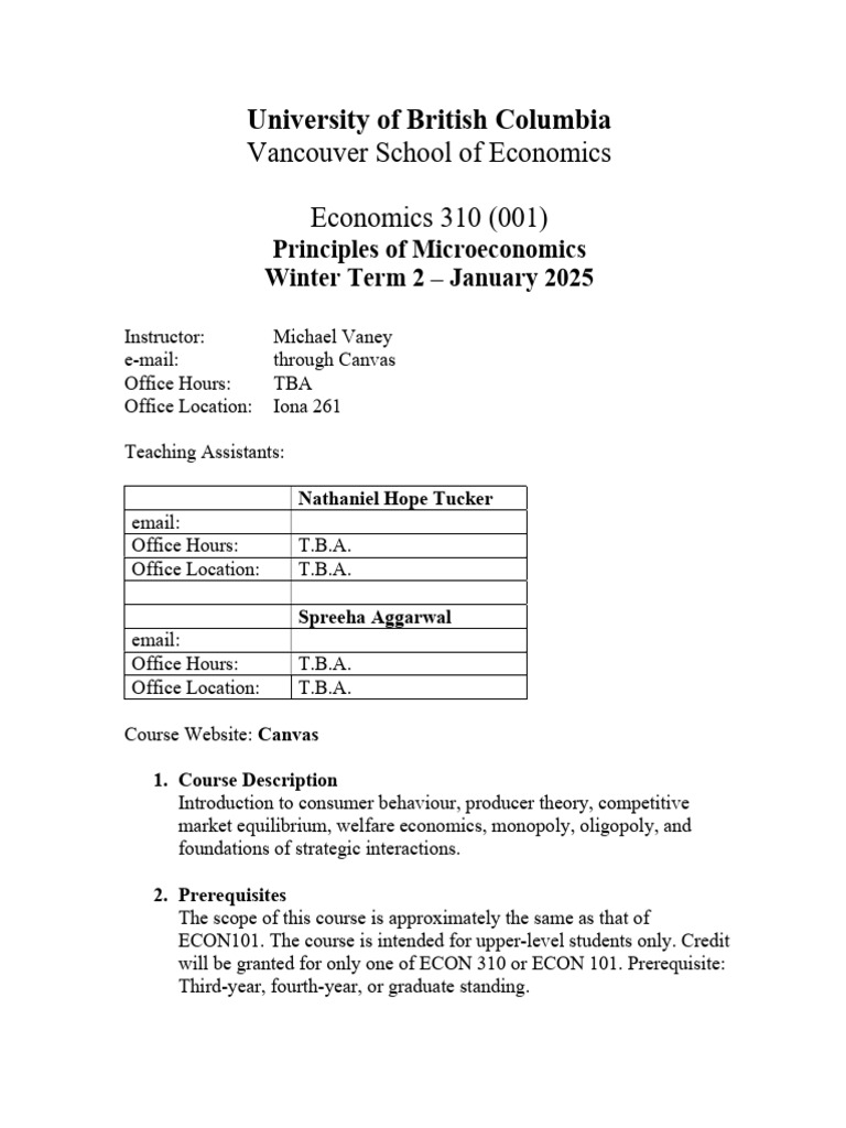 Econ 310 - 001 - Syllabus - j06 | PDF | Economics | Microeconomics