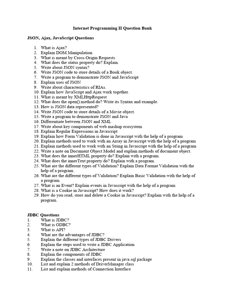 Internet Programming II Question Bank | PDF | Json | Software
