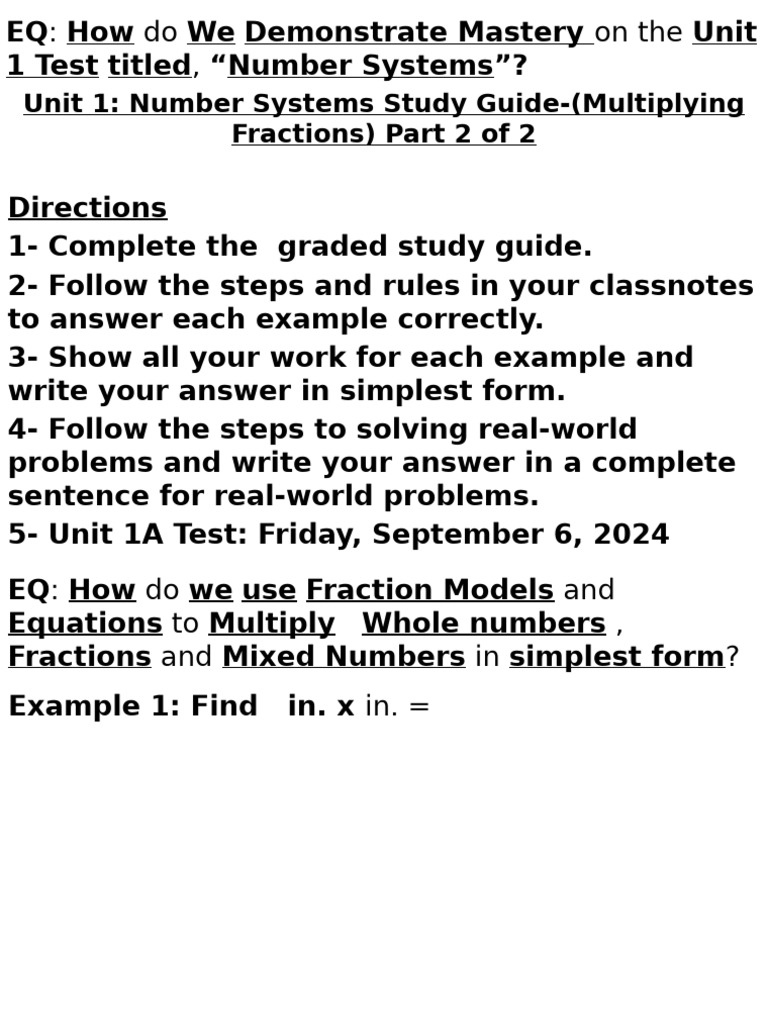 Unit 1-Unit 1 Number Systems Study Guide Part 2 of 2 Answer Key 2024 ...