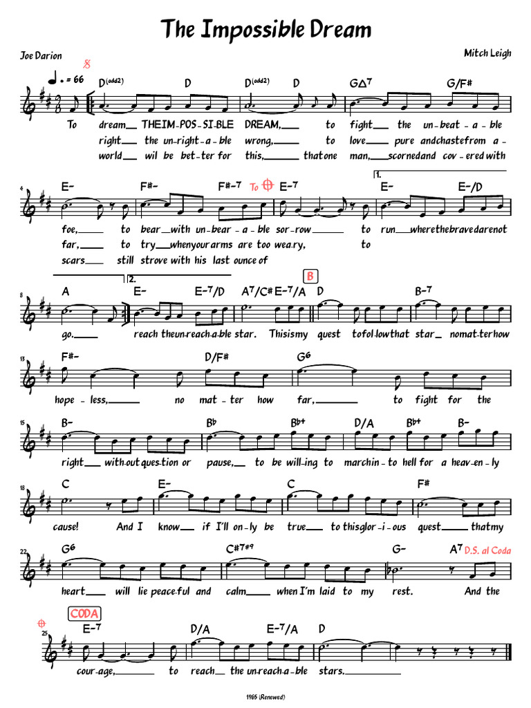 The Impossible Dream Lyrics | PDF
