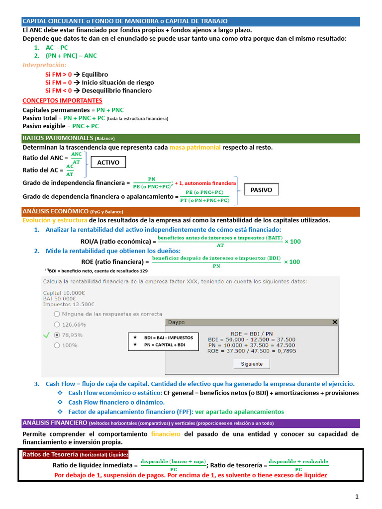 Fórmulas M09 Contabilidad | PDF | Capital de trabajo | Dinero