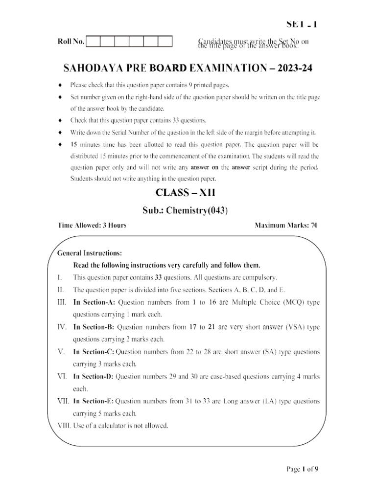 Xii Chemistry Set1 | PDF