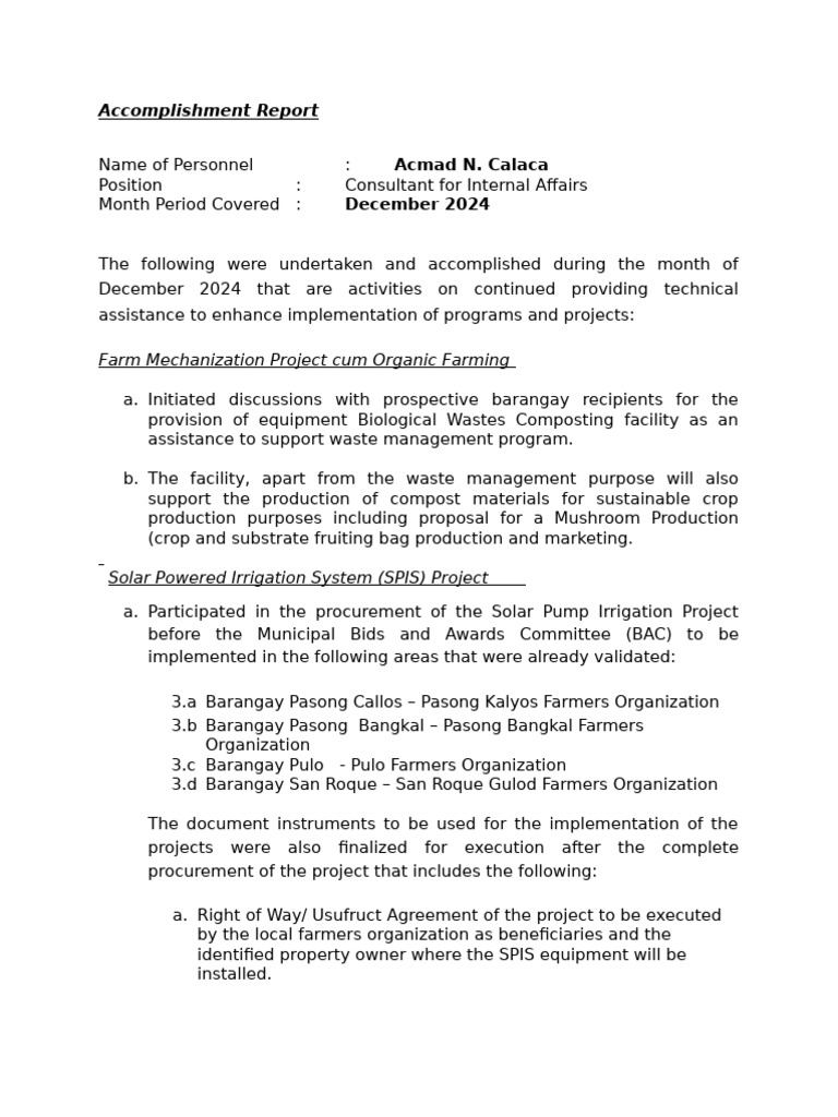 December 2024 Accomplishment Report | PDF