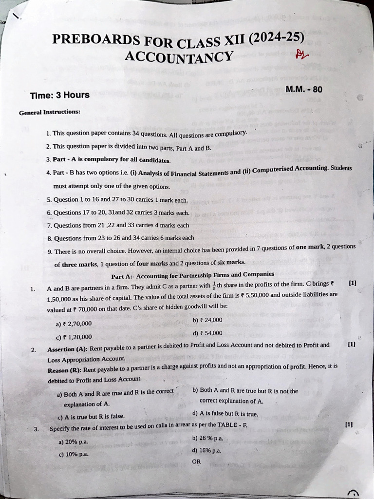 Acc Pre Board Paper | PDF