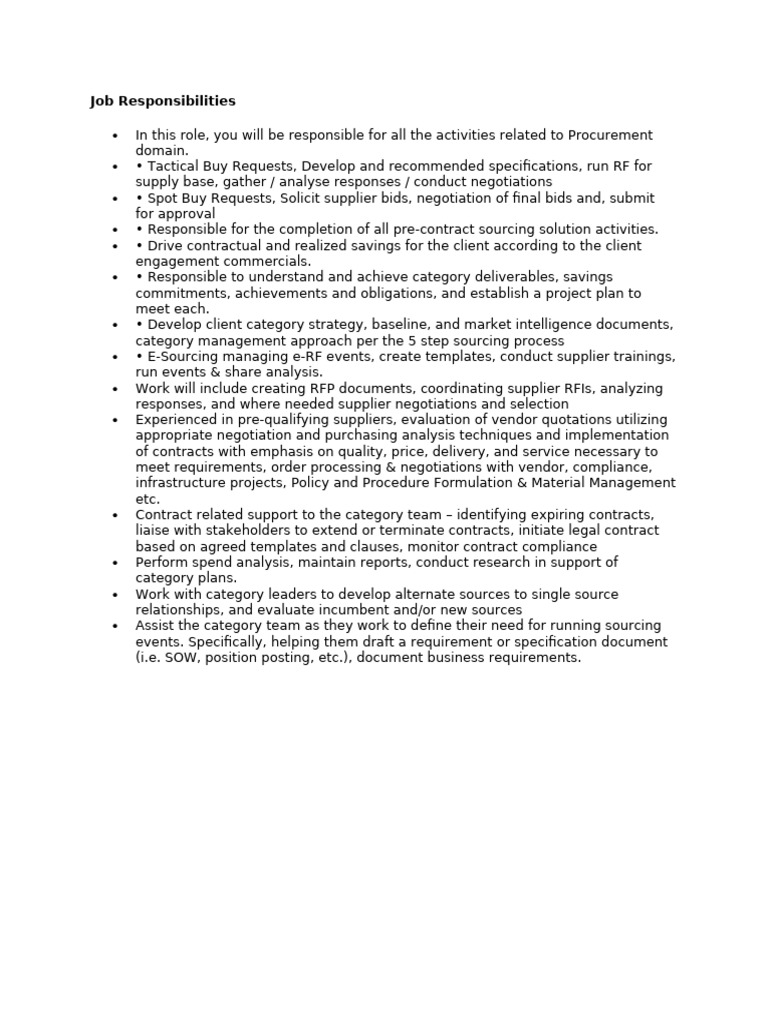 Job Responsibilities-Procurement Operations | PDF