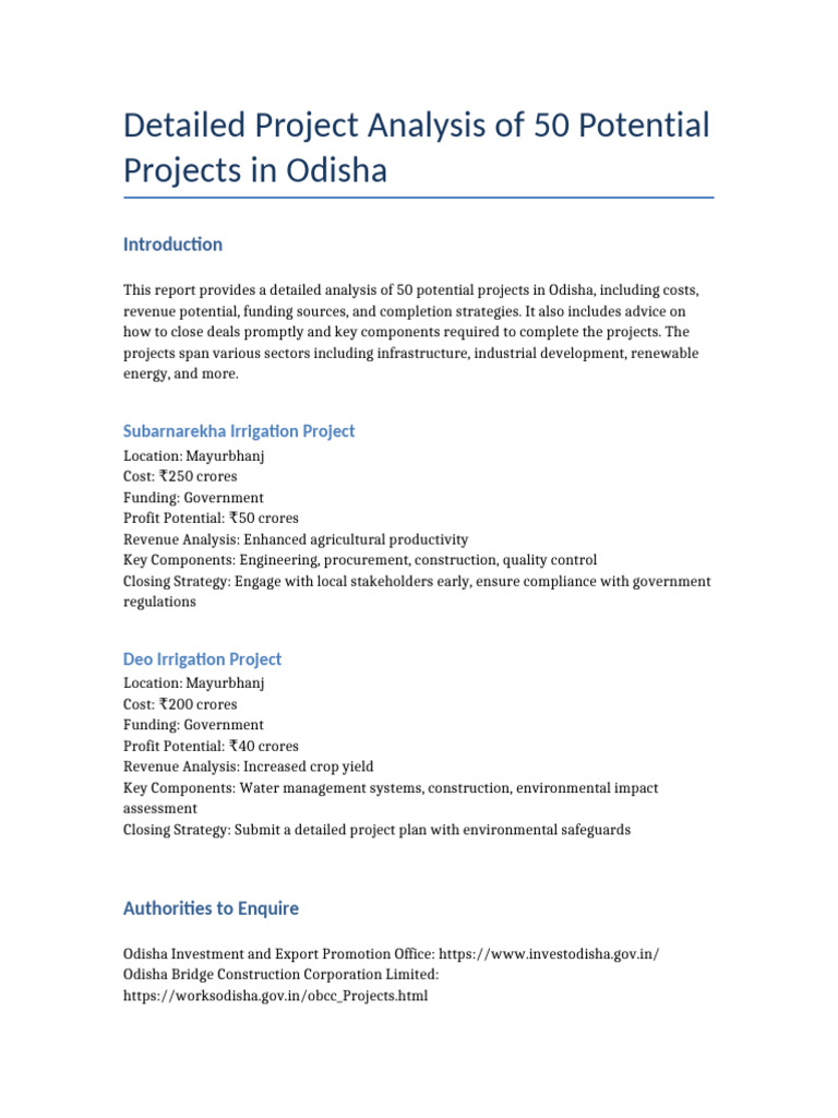 Project Analysis of 50 Odisha Ventures | PDF