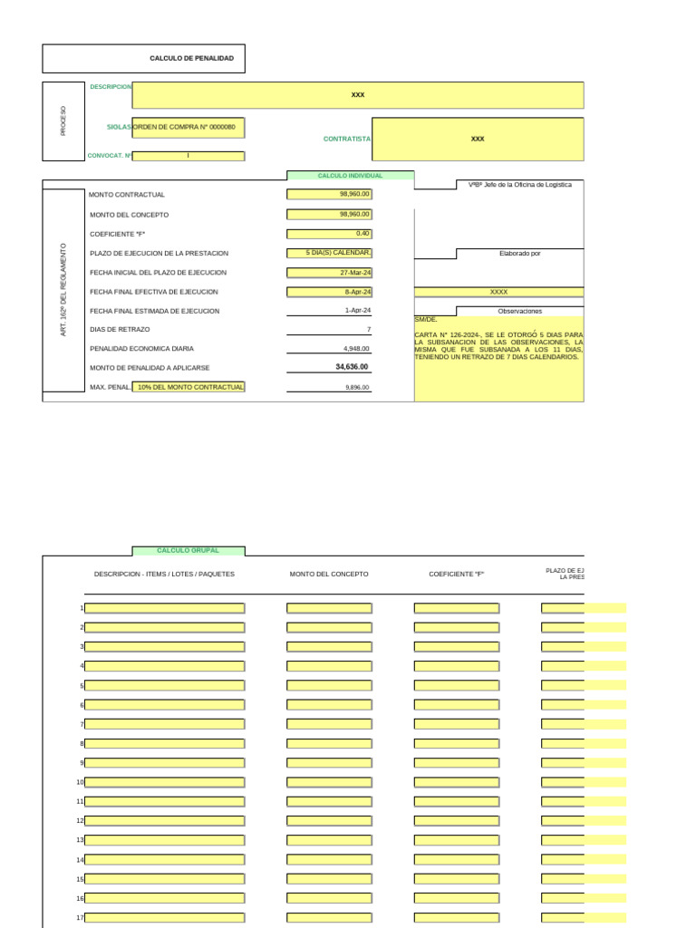 Calculo de Penalidad | PDF
