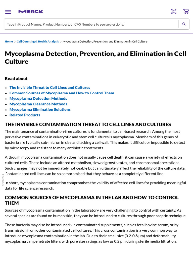 Mycoplasma Detection, Prevention, and Elimination in Cell Culture | PDF ...