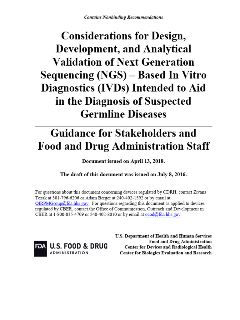 NGS IVD Guidelines for Germline Diseases | PDF | Federal Food | Food And Drug Administration