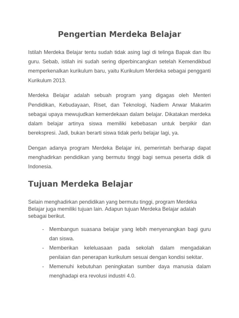 Pengertian Merdeka Belajar | PDF
