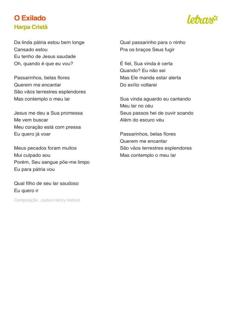 O EXILADO - Harpa Cristã (Impressão) | PDF