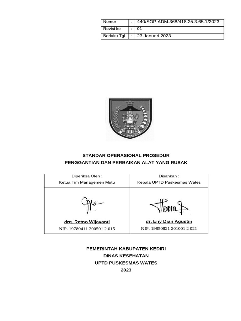 SOP Penggantian Alat Rusak Puskesmas | PDF