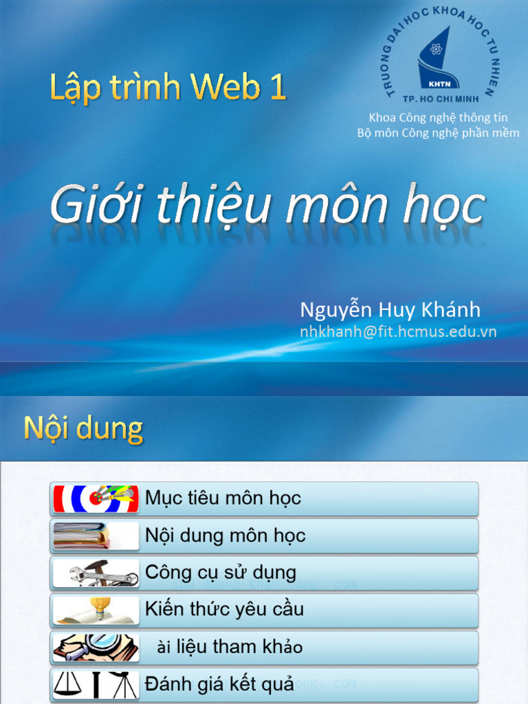 Lap Trinh Web Nguyen Huy Khanh Web1 01 Gioi Thieu Mon Hoc (Cuuduongthancong - Com) | PDF