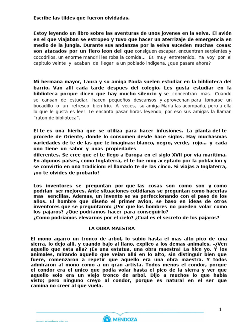 Escribe Las Tildes Que Fueron Olvidadas | PDF