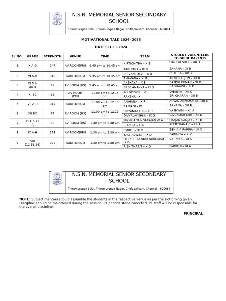 Motivational Talk Schedule 2024-2025 | PDF