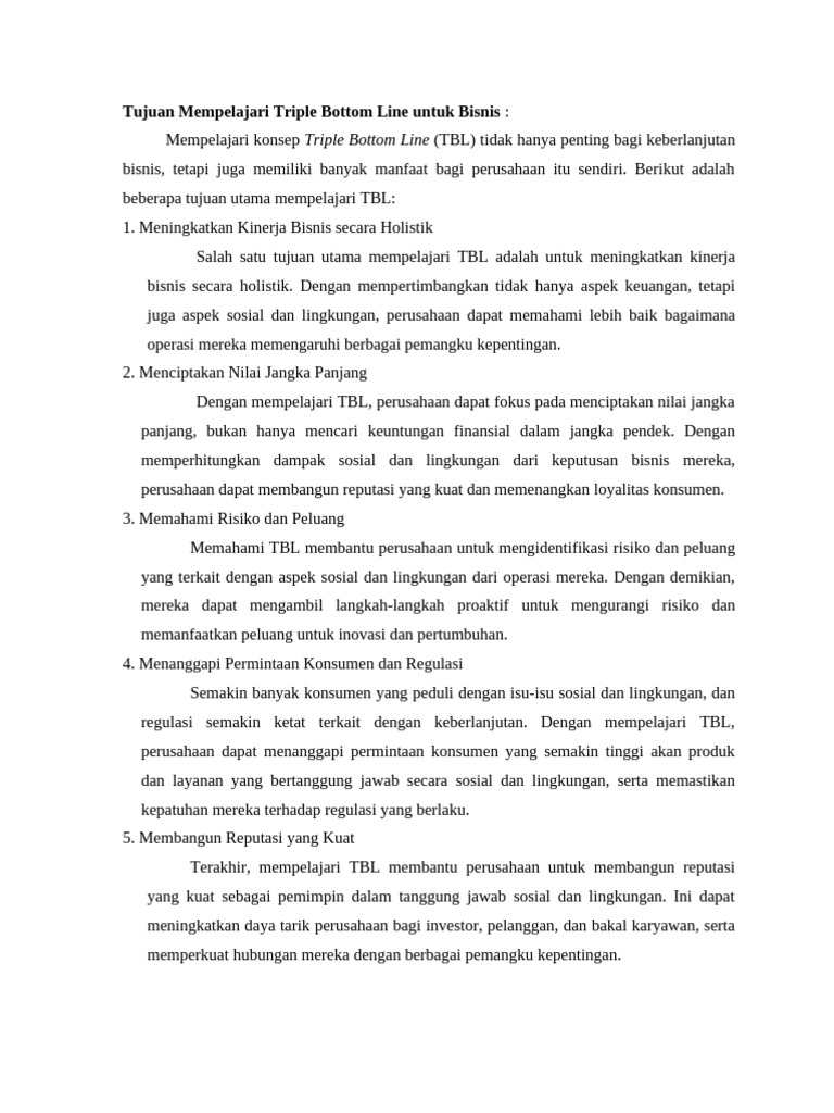 Tujuan Mempelajari Triple Bottom Line Untuk Bisnis | PDF