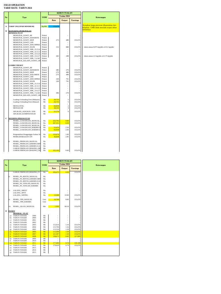 KIU - TLN - Kertas Kerja Usulan Piece Rate Tahun 2024 | PDF