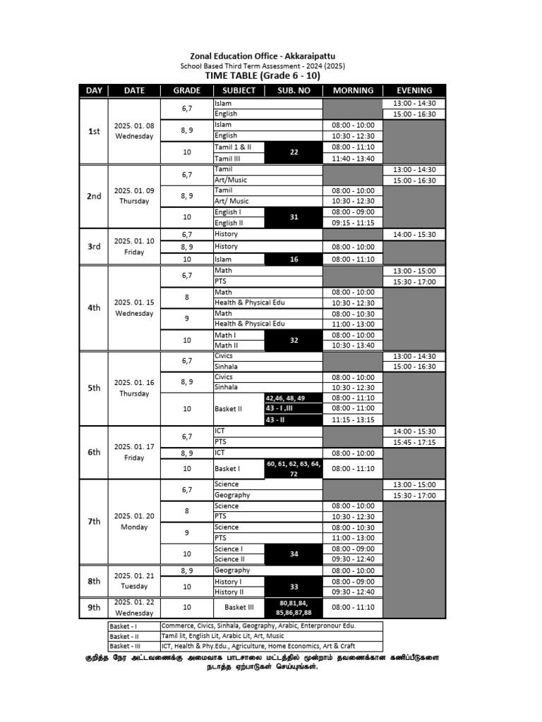 3rd Term Time Table Grade (6-10) 2024 | PDF