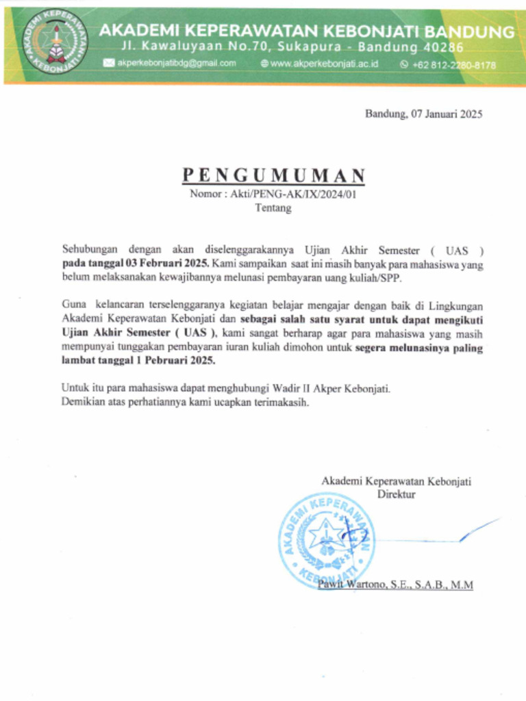 Pemberitahuan Pembayaran SPP | PDF