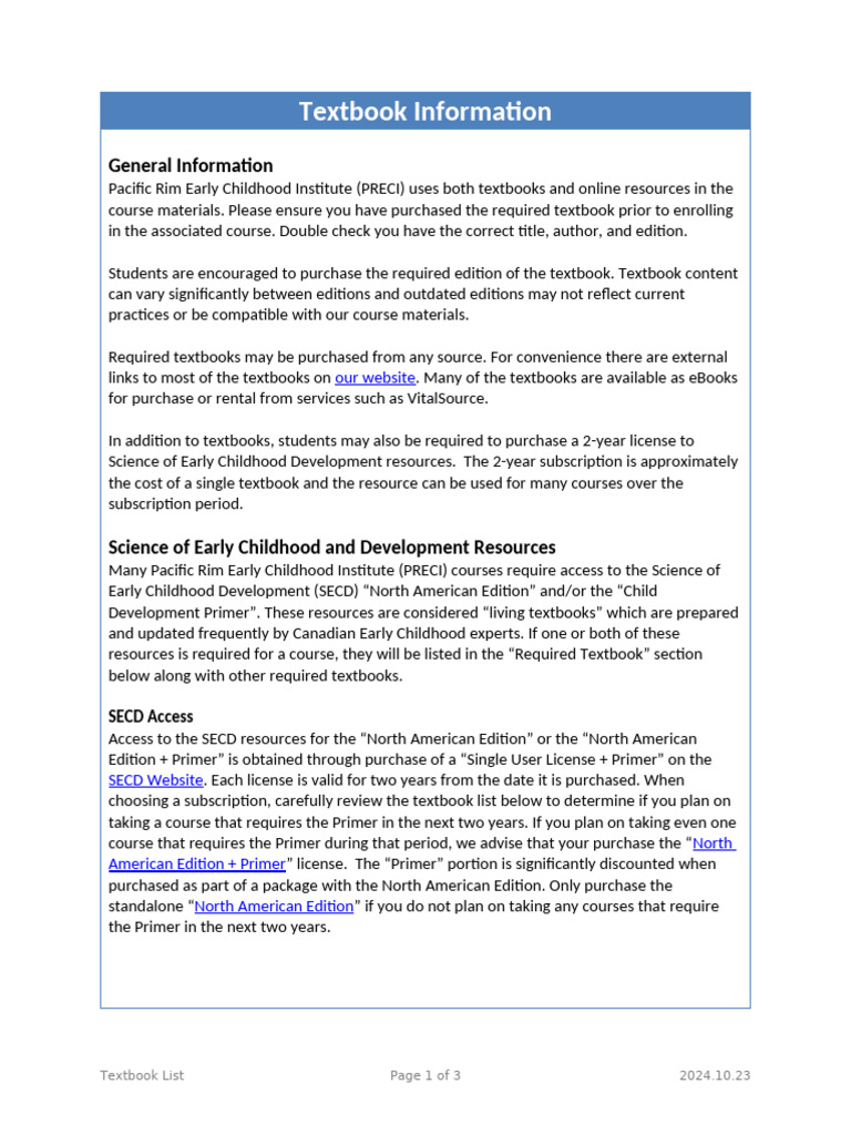 Textbook List | PDF | Textbook | Child Development