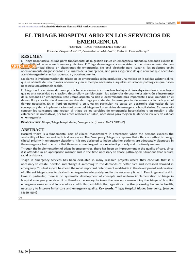 El Triage Hospitalario en Los Servicios de Emergencia | PDF | Medicina ...