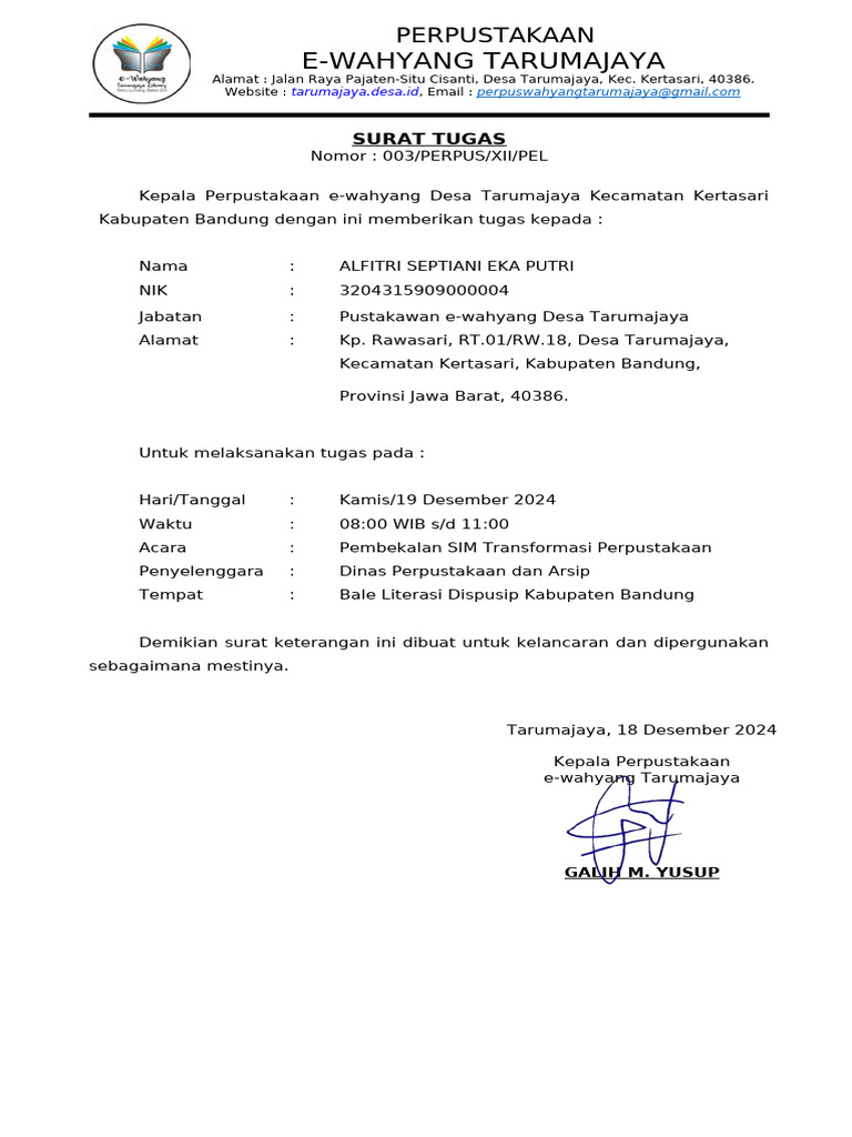 Blanko Surat Tugas Perpus | PDF