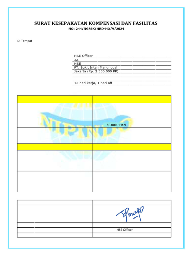 Offering Letter Sumono Nando Simamora (BIMA) HSE Officer (PARAF) | PDF