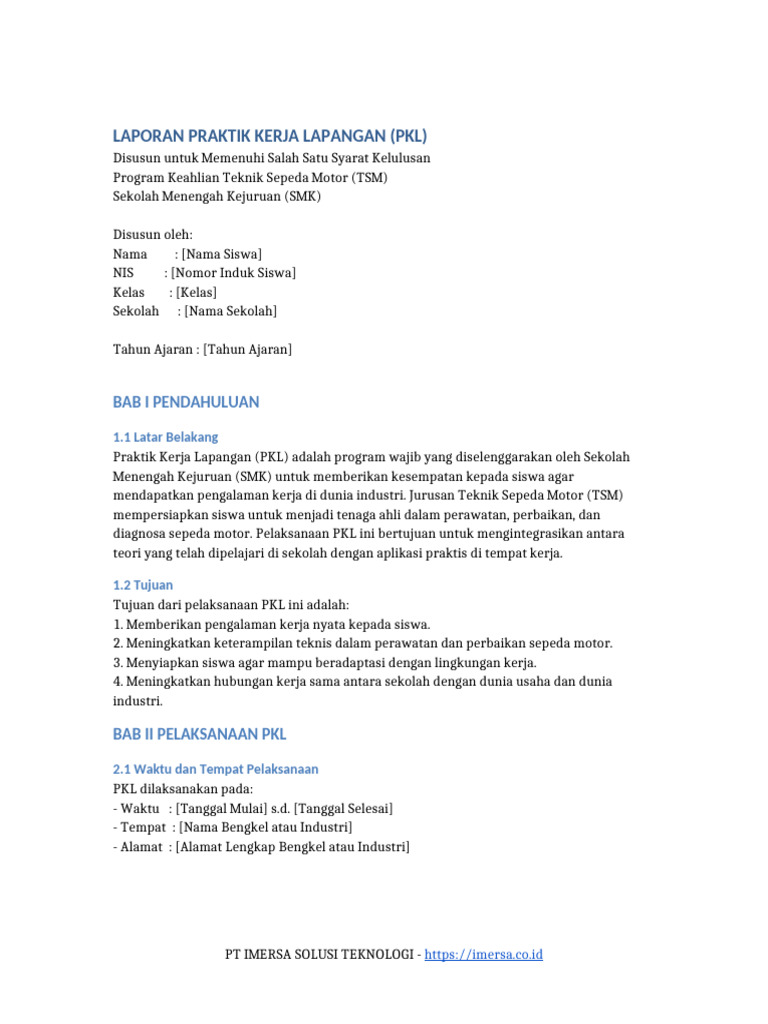 Contoh Laporan PKL SMK Jurusan TSM | PDF