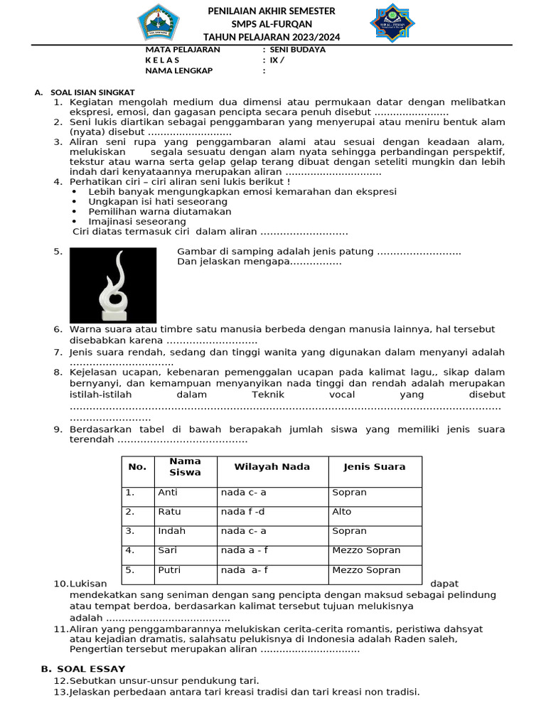 Soal Pas Seni Budaya Kelas Ix | PDF