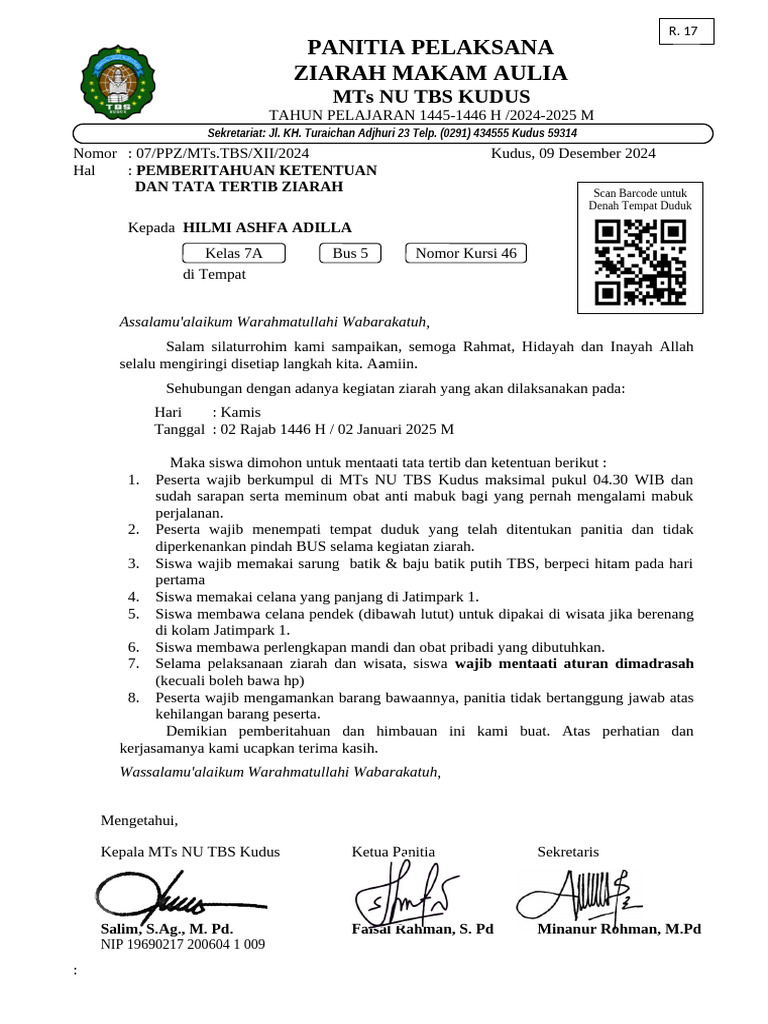 Tata Tertib Ziarah MTs NU TBS 2025 | PDF