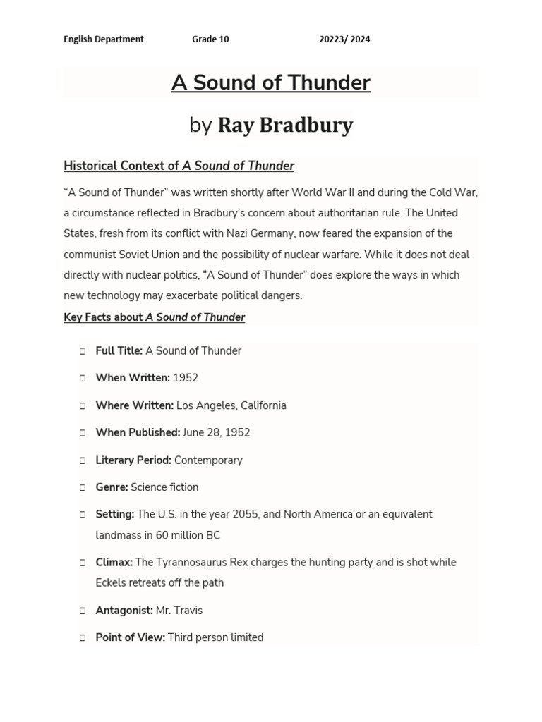 A Sound of Thunder-Study Analysis 2 | PDF | Hunting