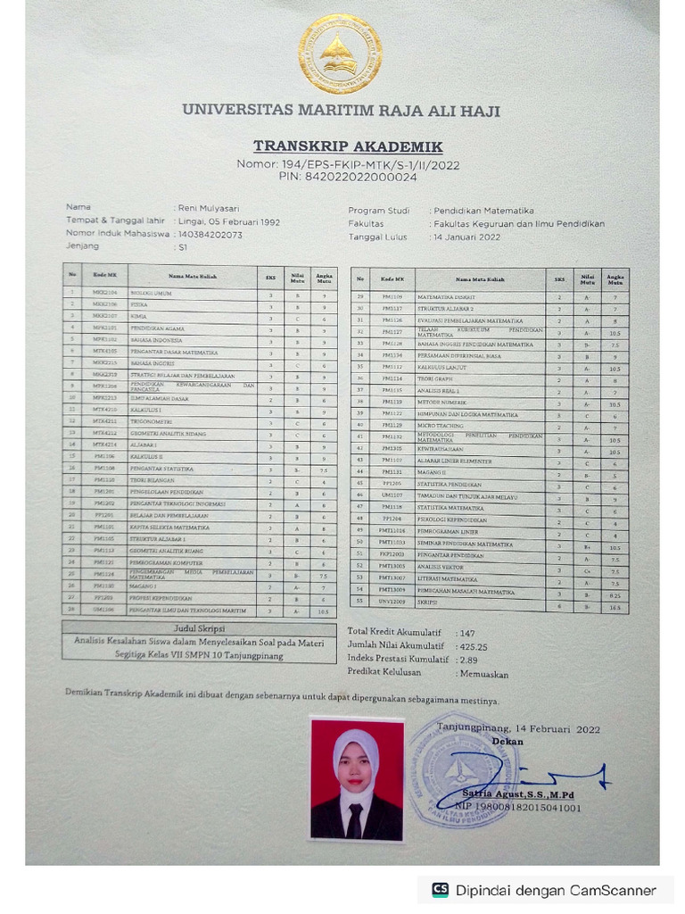 TRANSKRIP AKADEMIK (1) | PDF