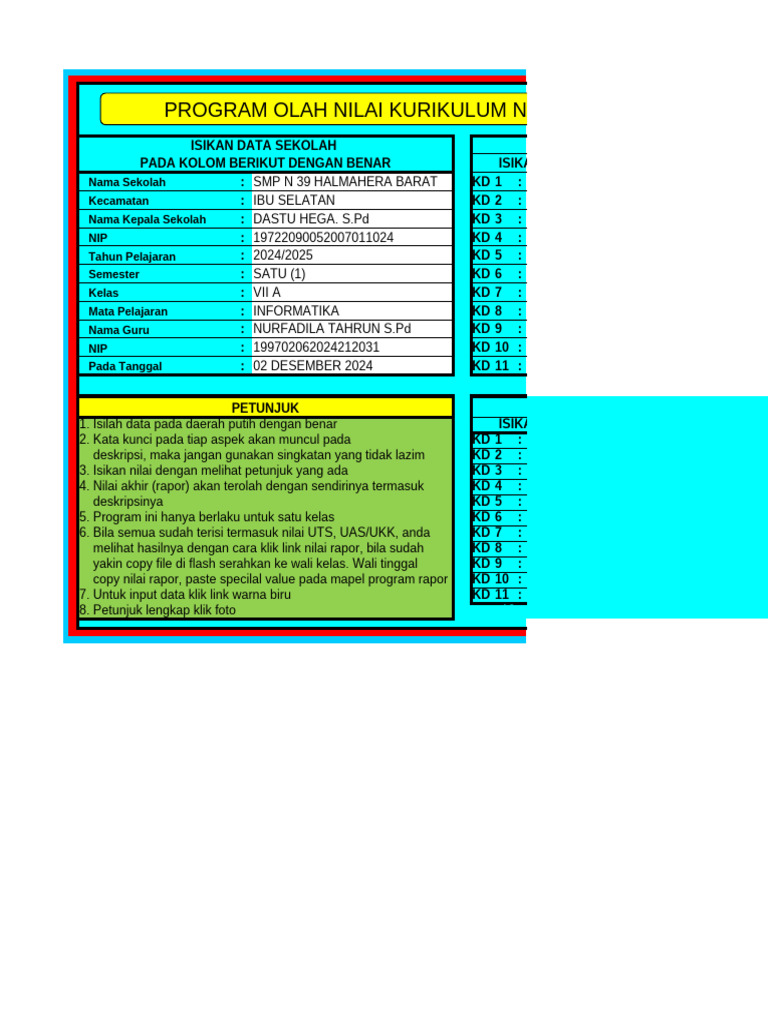 NILAI TIK KLS 7 A | PDF