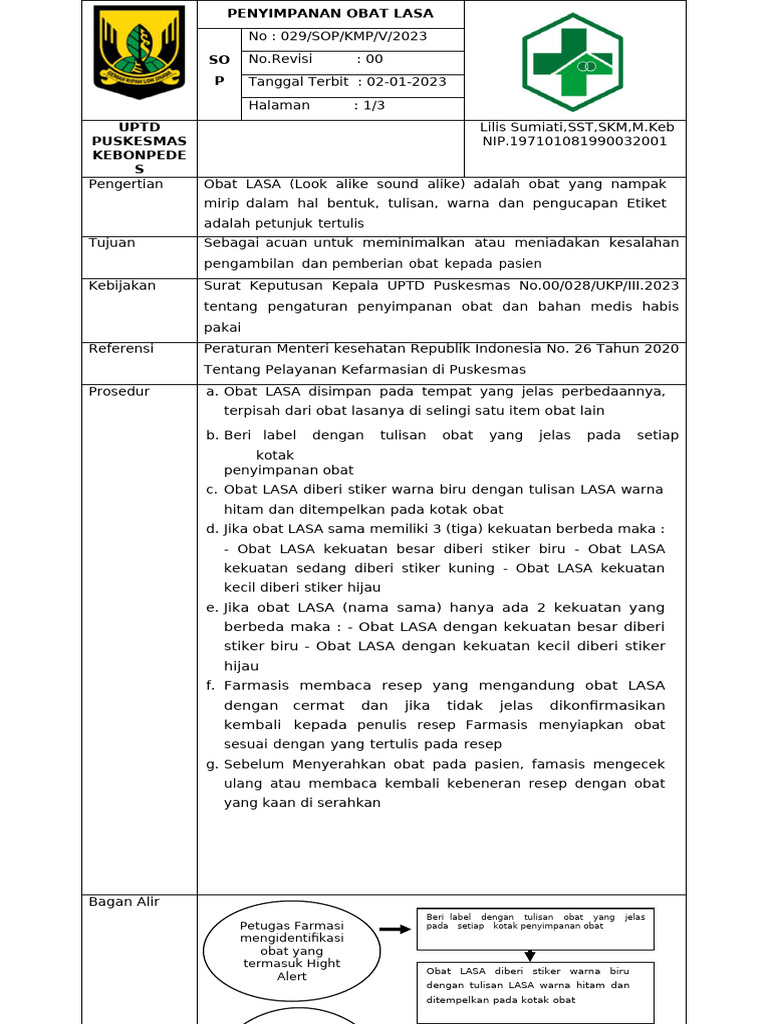 SOP Penyimpanan Obat LASA FIX | PDF
